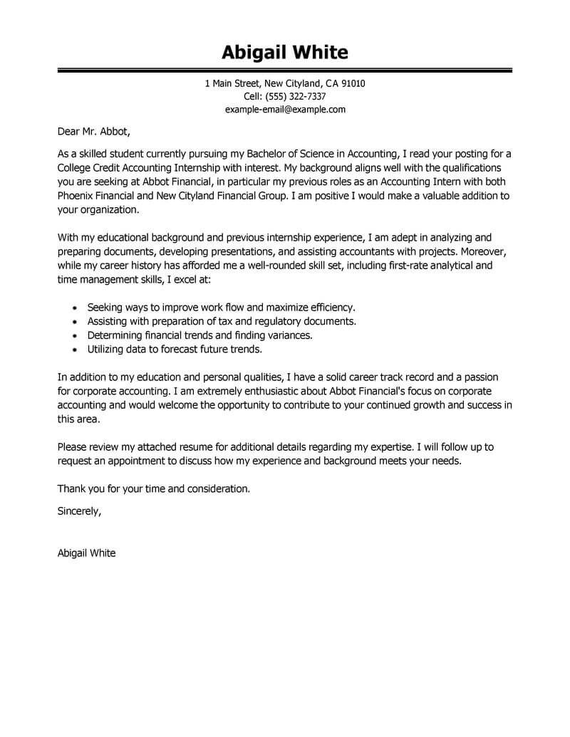 27 Accounting Internship Cover Letter Letterly info