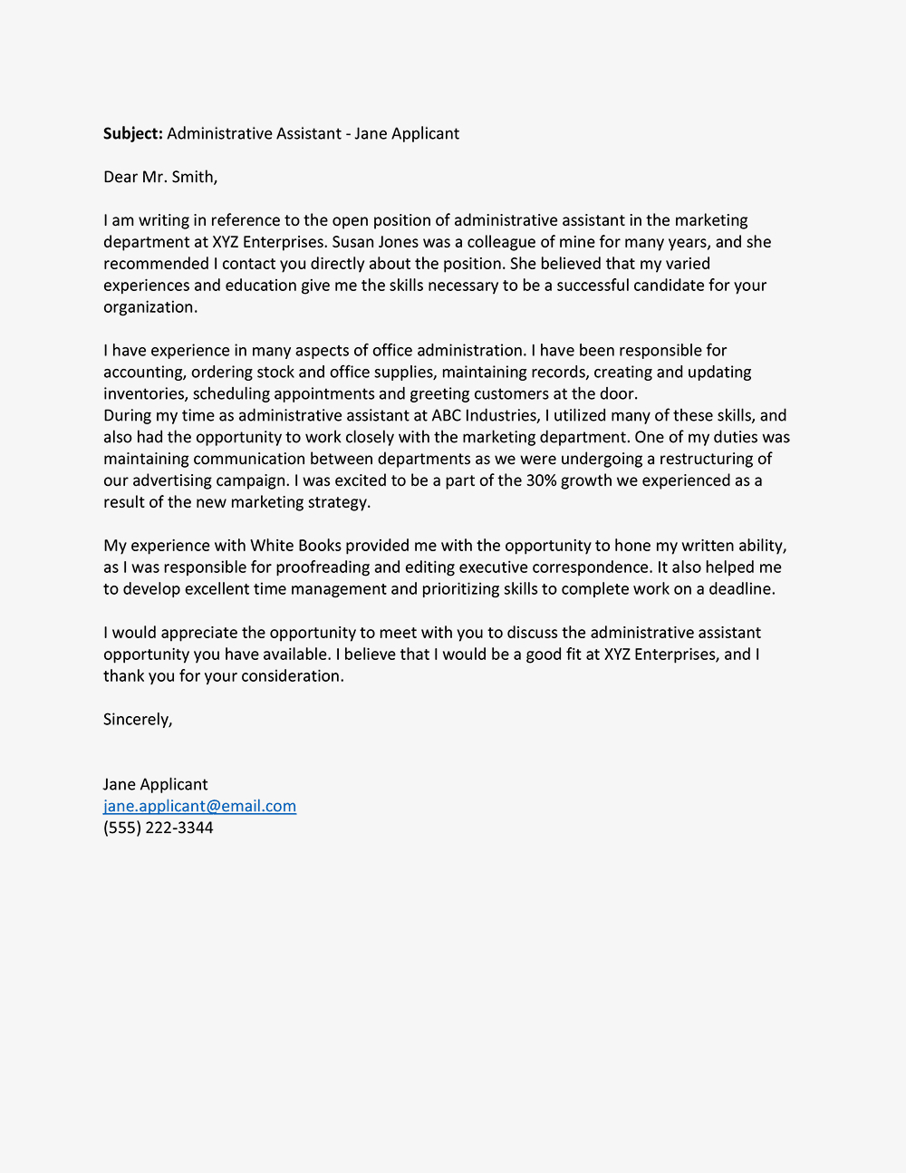 23 Cover Letter For Administrative Assistant Letterly info