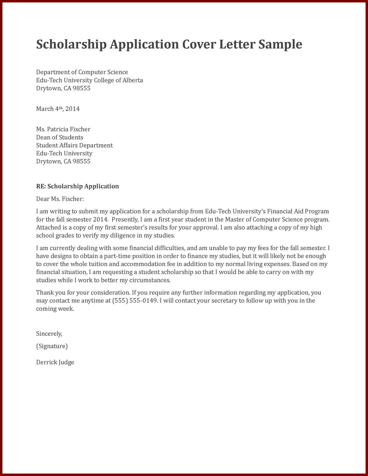 College Application Letter For Scholarship Letter Images And Photos