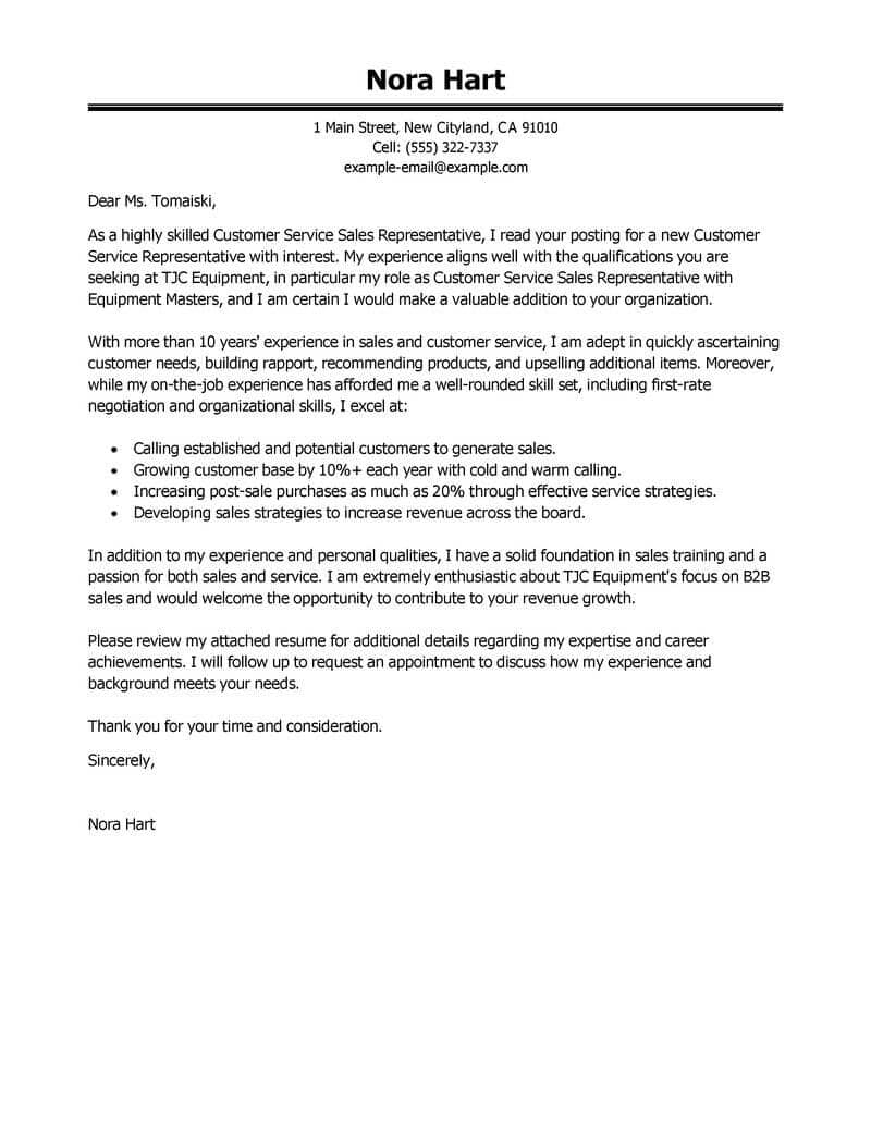 30 Customer Service Cover Letter Letterly info