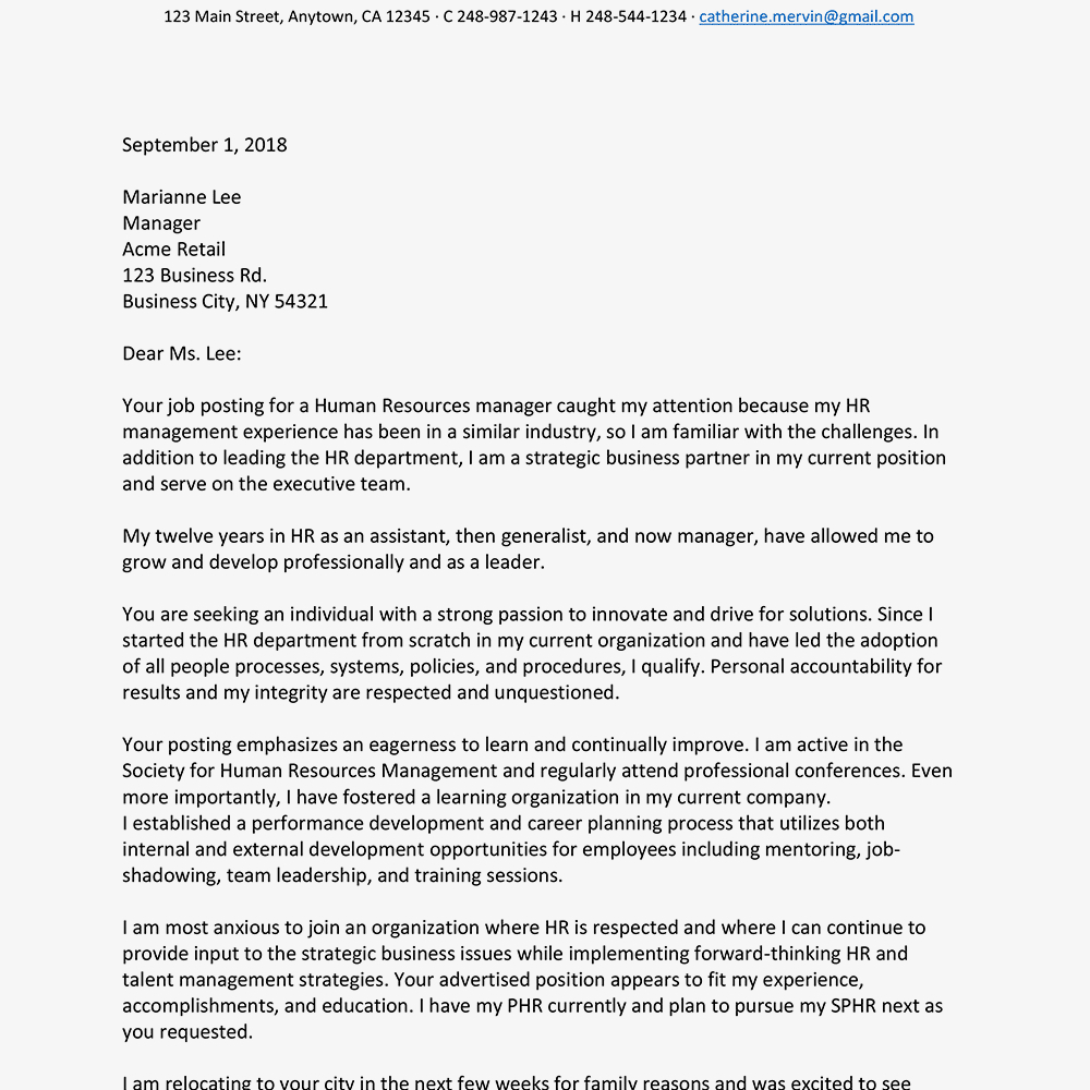 23 Human Resources Cover Letter Letterly info