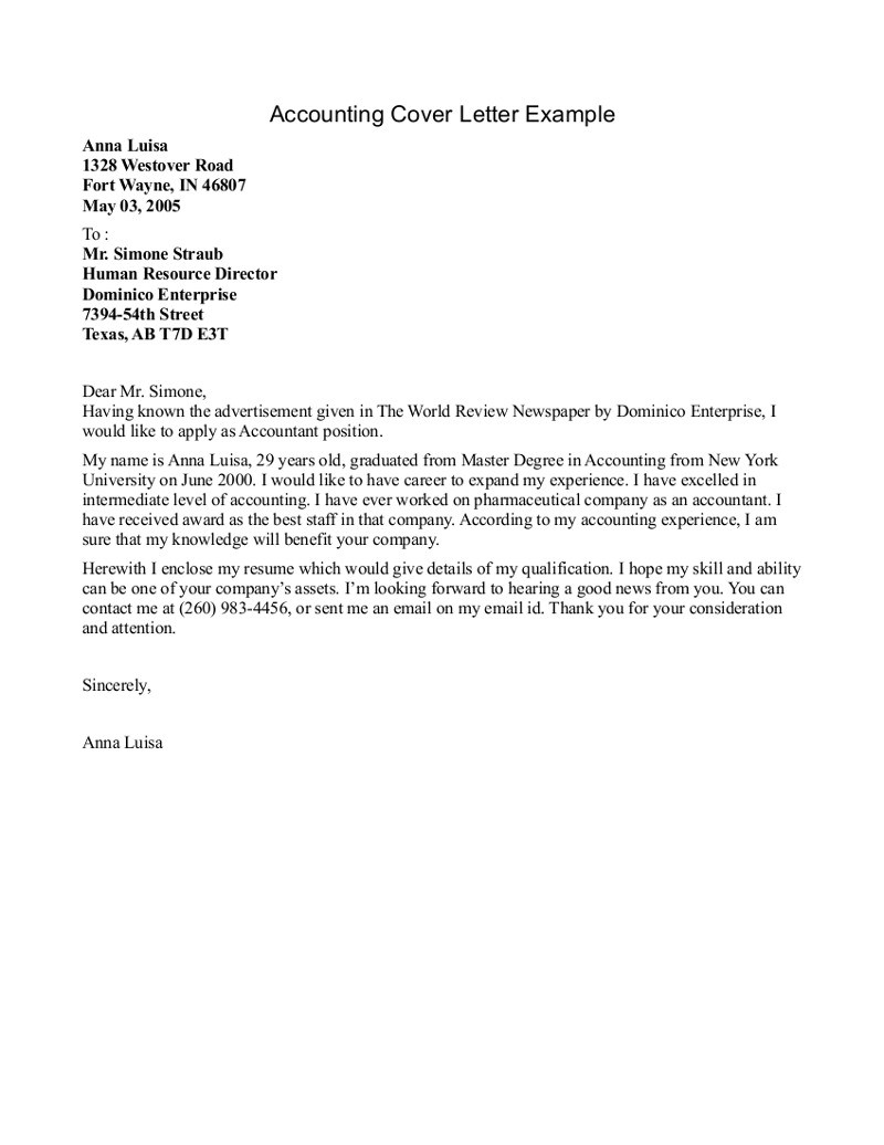 25+ Accounting Cover Letter - letterly.info