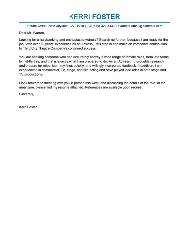 Acting Cover Letter Leading Professional Actoractress Cover Letter ...