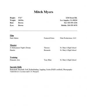 Acting Cover Letter Resume Template Resume Templatesg Beginner Acting ...