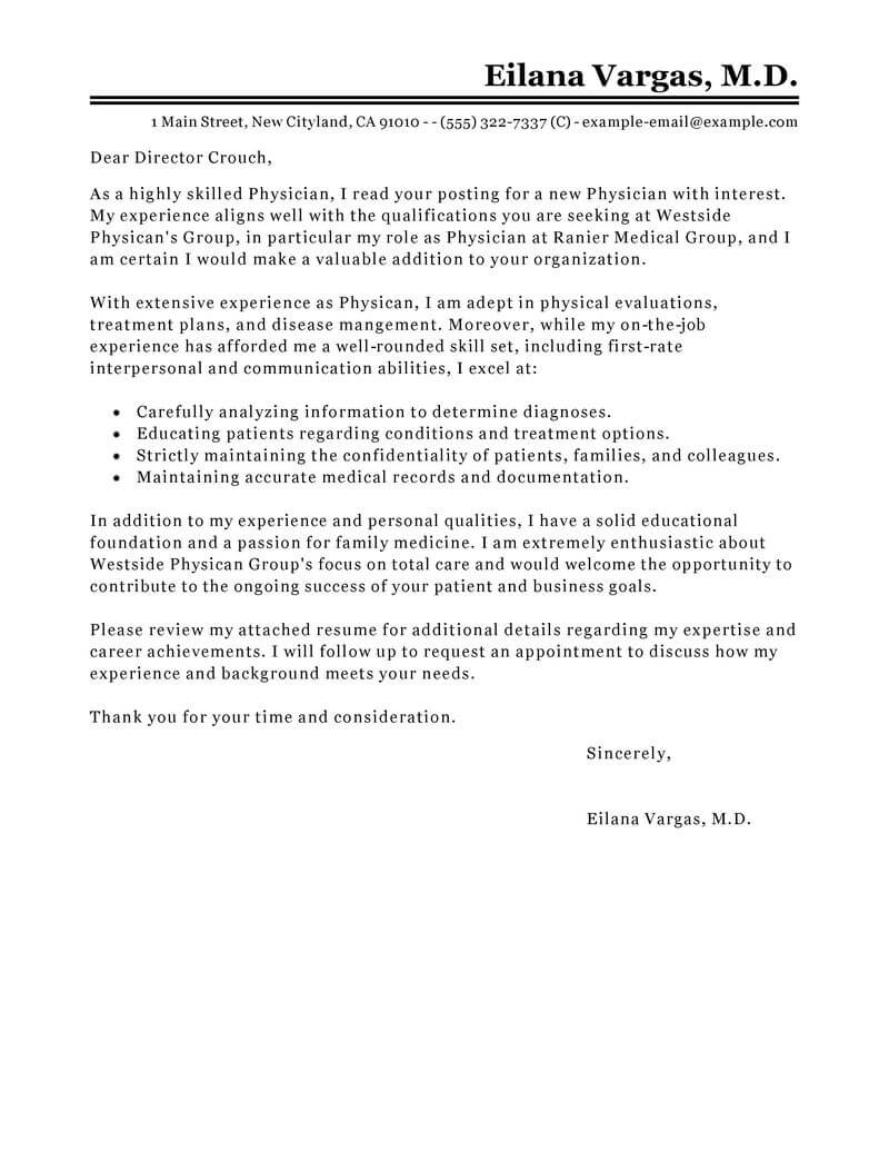Cover Letter Example Medical Leading Professional Doctor Cover Letter ...