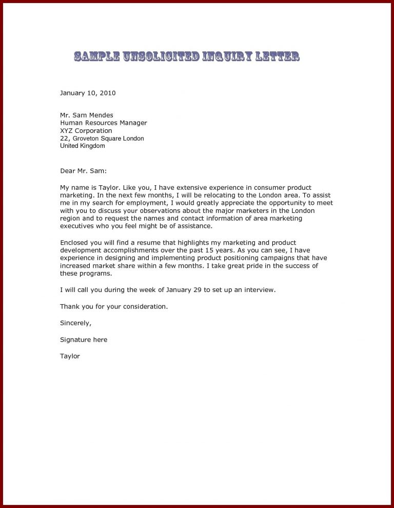 Cover Letter Example Templates Cover Letter Template Unsolicited Valid ...