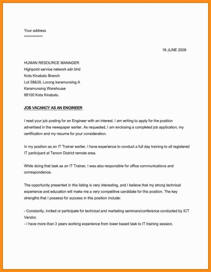Cover Letter For Applying Job Application Letter Sample For Any Vacant ...