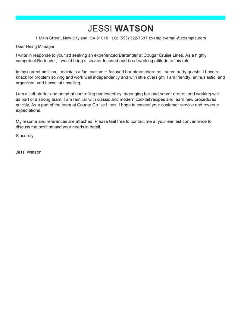 27+ Cover Letter For Bartender - letterly.info