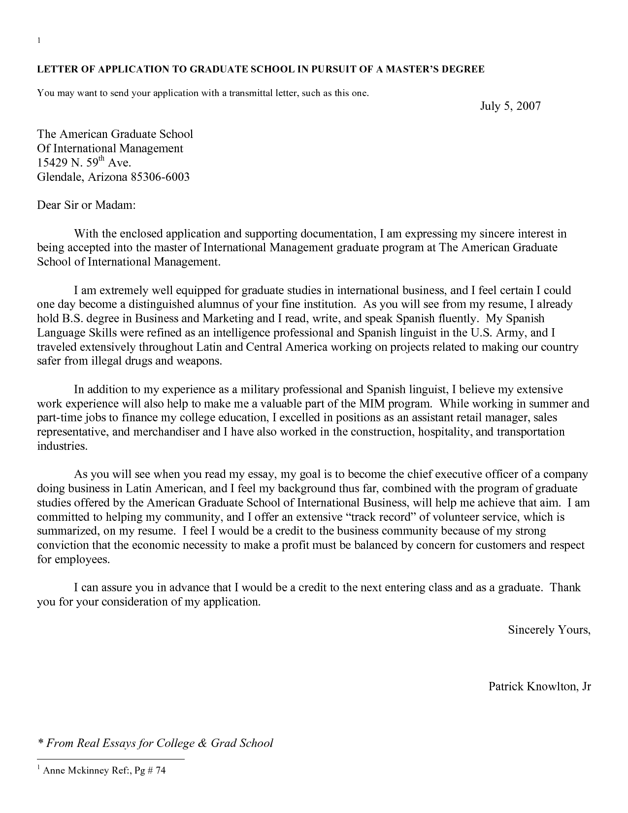 Cover Letter For Graduate School Graduate School Application Cover ...
