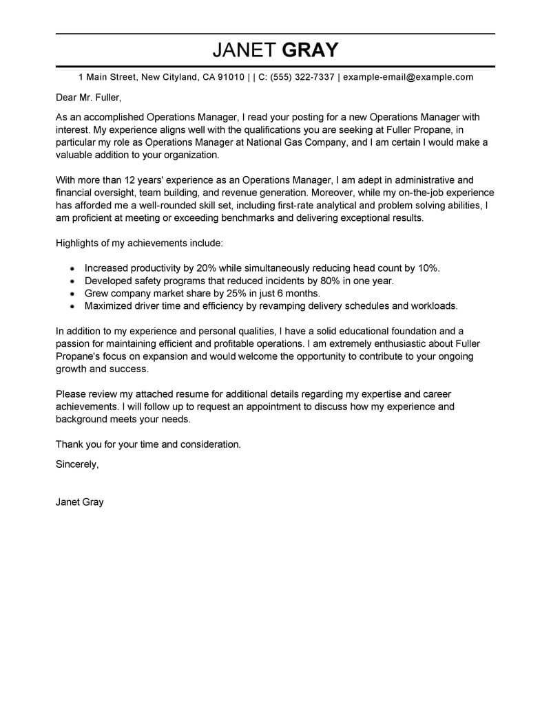 Cover Letter For Manager Position Outstanding Operations Manager Cover ...