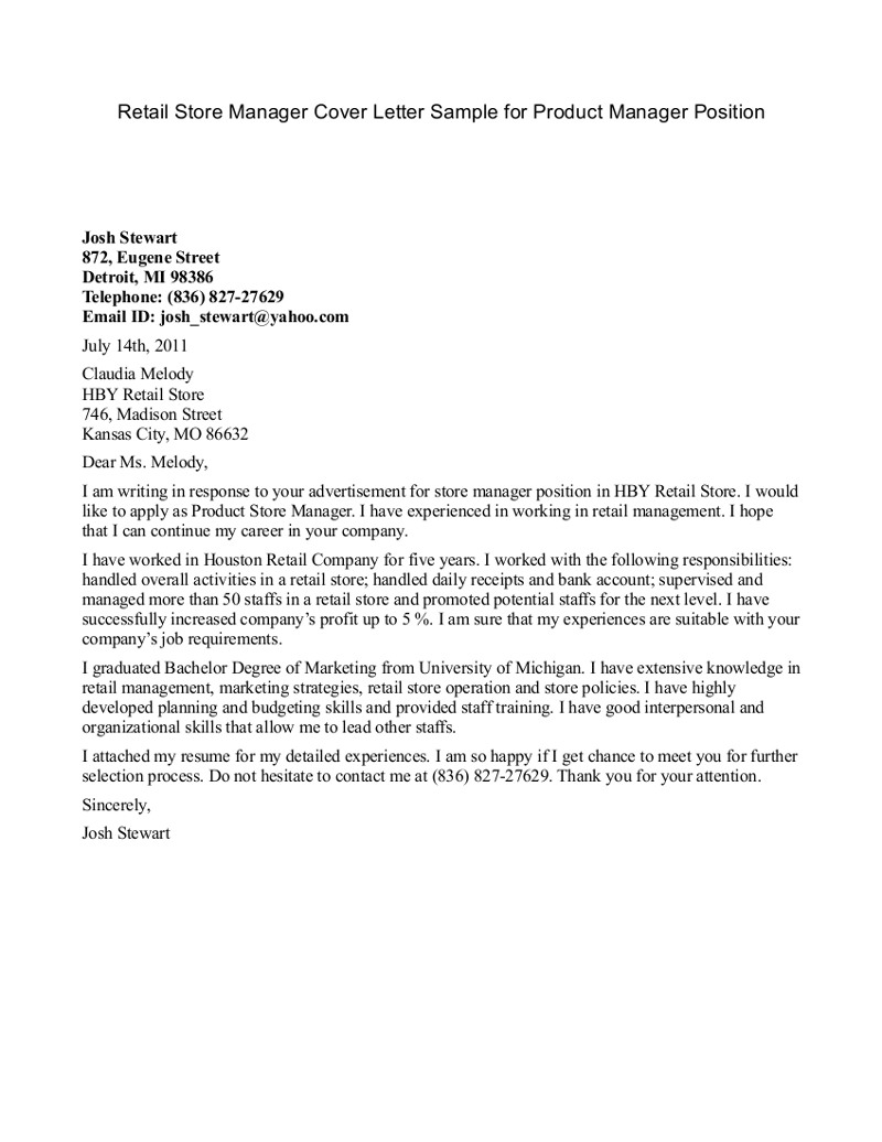 Cover Letter For Manager Position Sample Cover Letter For Supervisor ...