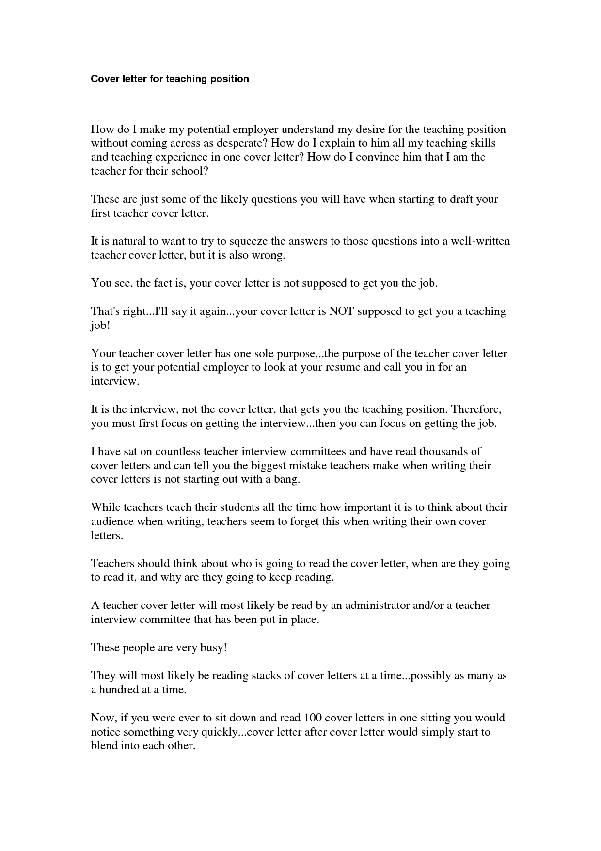 26+ Cover Letter For Teaching Position - letterly.info