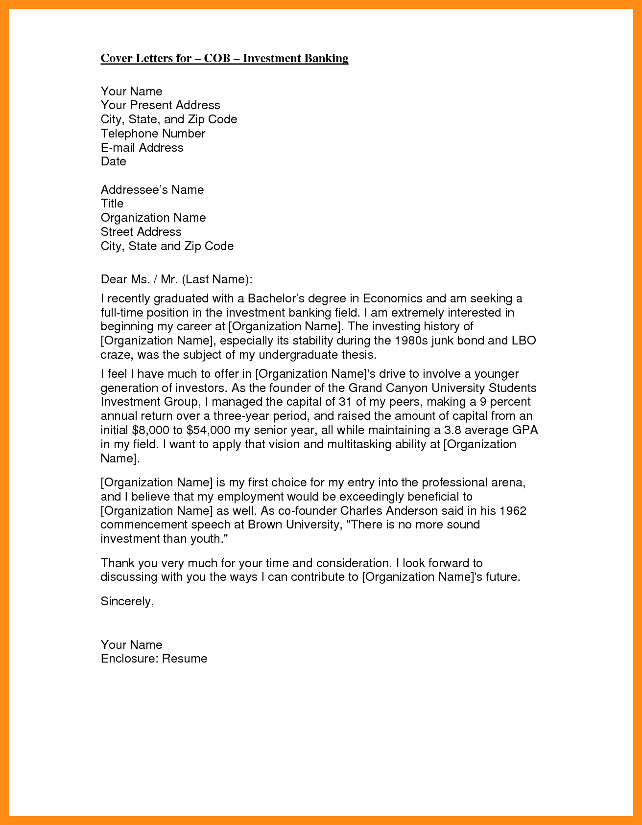 Cover Letter Investment Banking Cover Letter Best Solutions Of 9 Sample ...