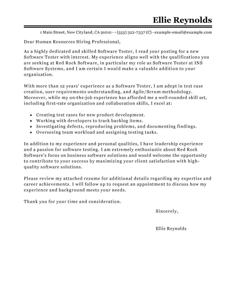 Cover Letter On Resume Leading Professional Software Testing Cover ...