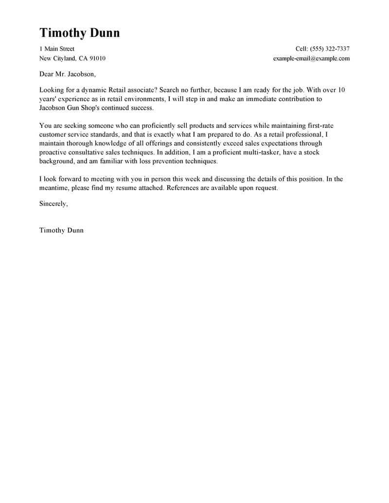 Cover Letter Templates Best Retail Cover Letter Examples Livecareer ...