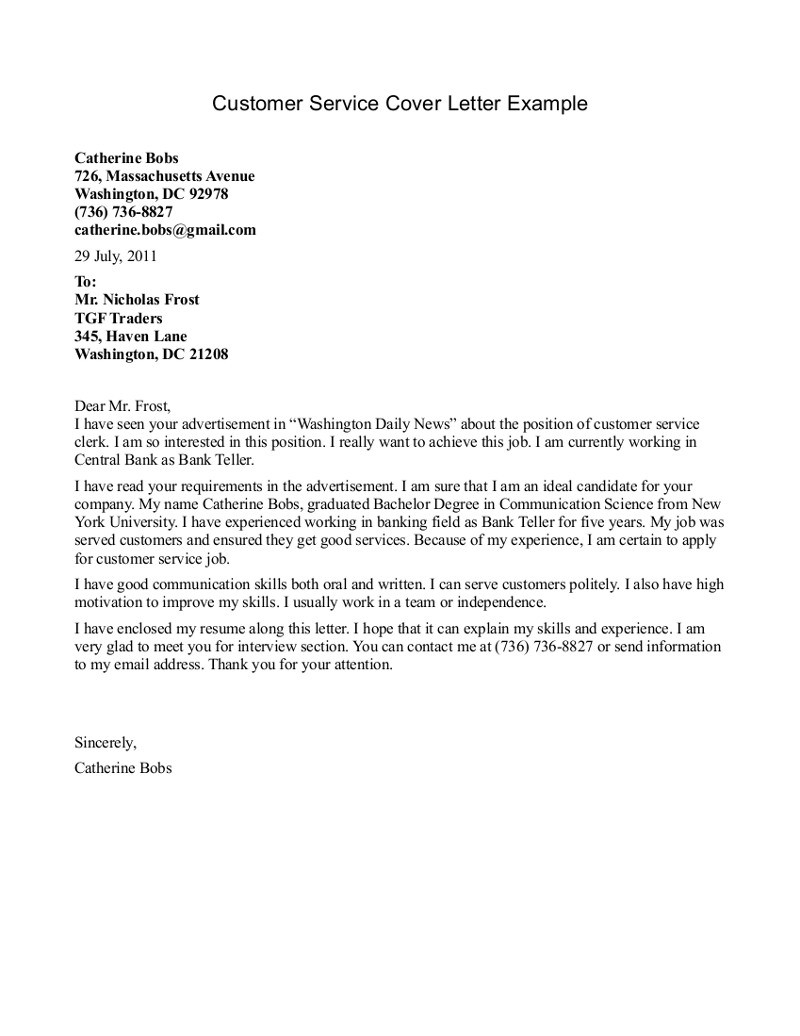 23+ Customer Service Cover Letter Examples - letterly.info