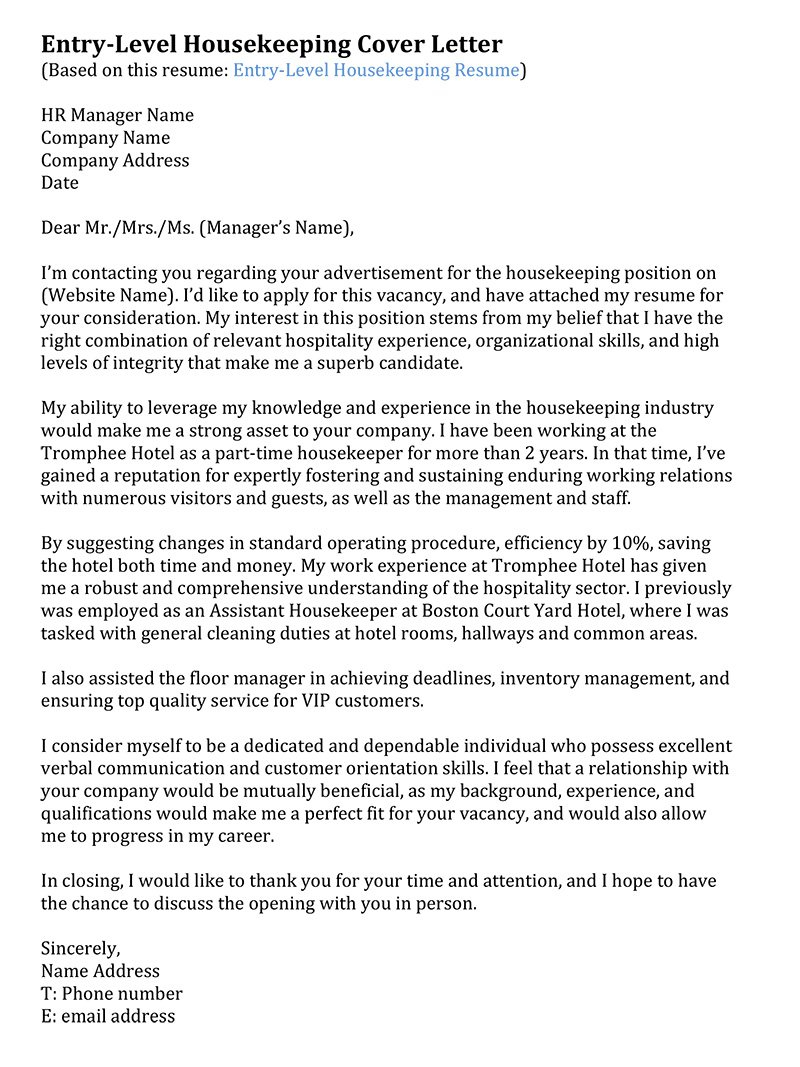 27+ Housekeeping Cover Letter - letterly.info