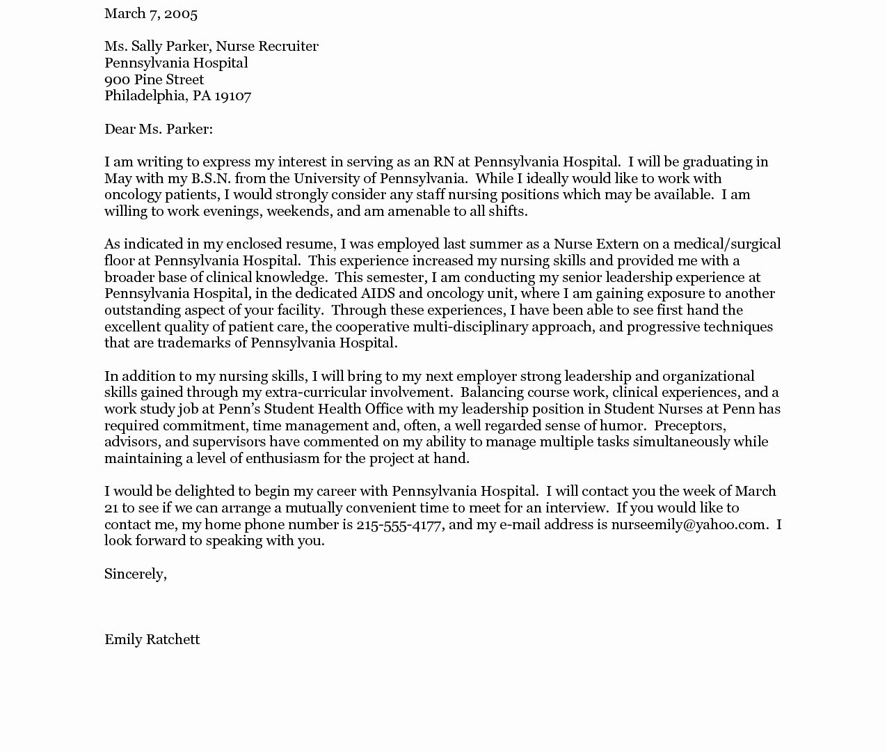 Nursing Student Cover Letter Nursing Student Cover Letter New Graduate ...