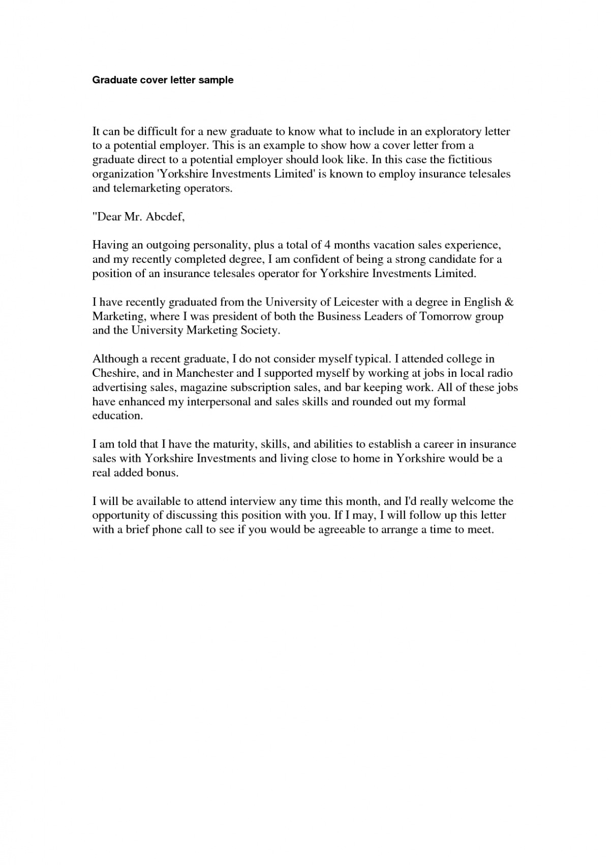 27+ Recent Graduate Cover Letter - letterly.info
