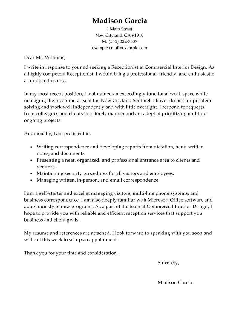 26+ Receptionist Cover Letter Sample - letterly.info