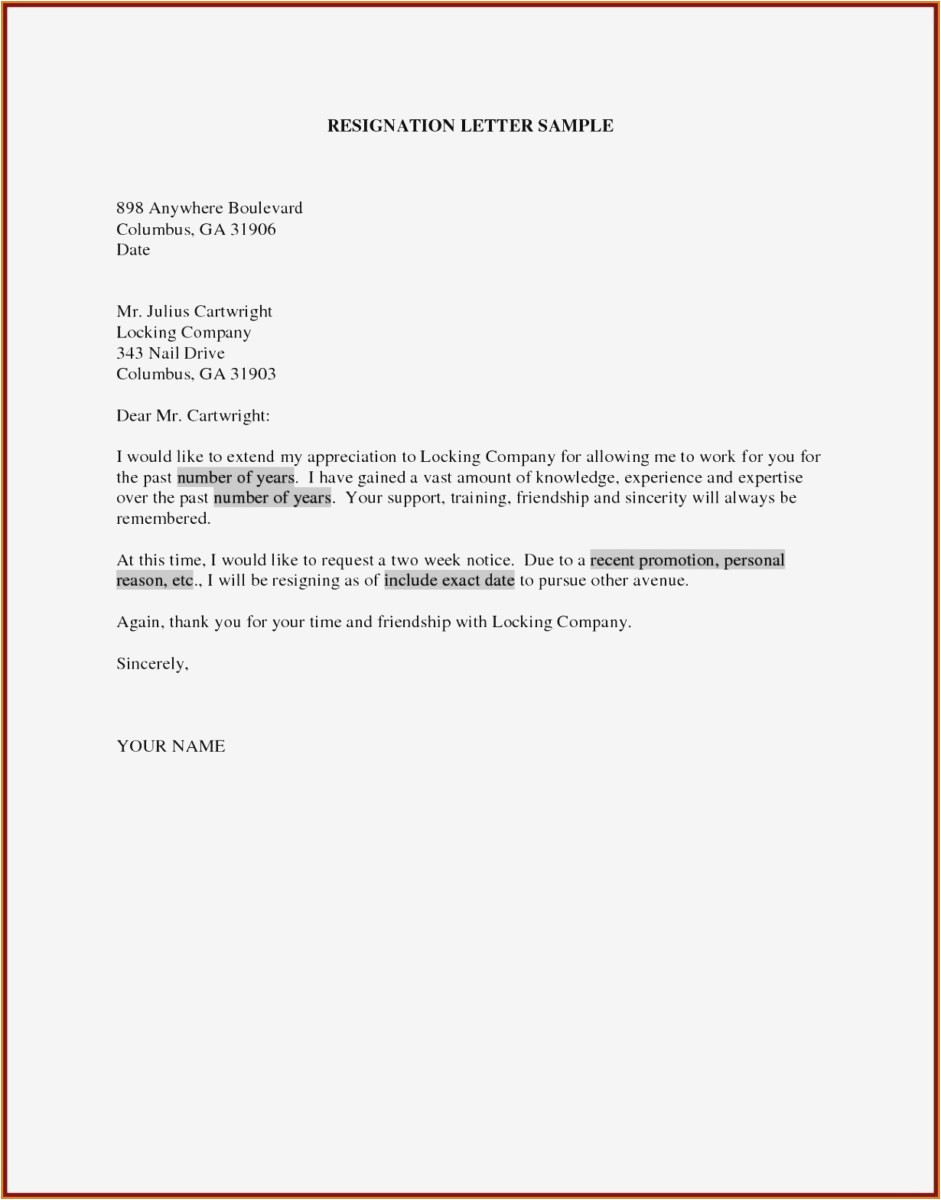 Resignation Letter Template 2 Week Notice Letter Template Resignation ...
