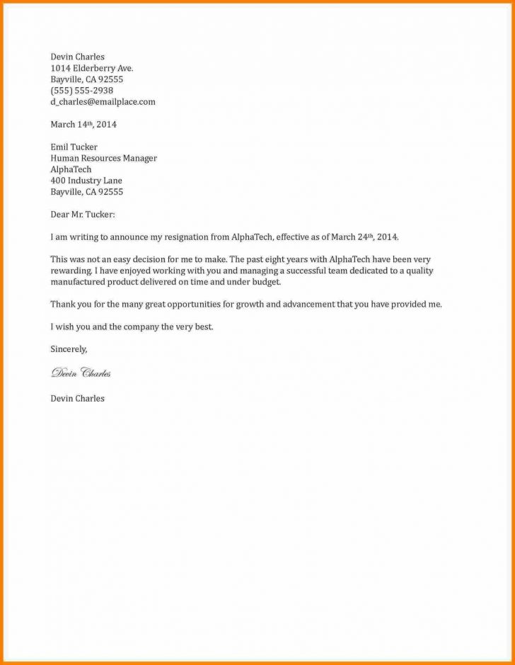 Resignation Letter Template Example Of Resignation Letter One Month ...