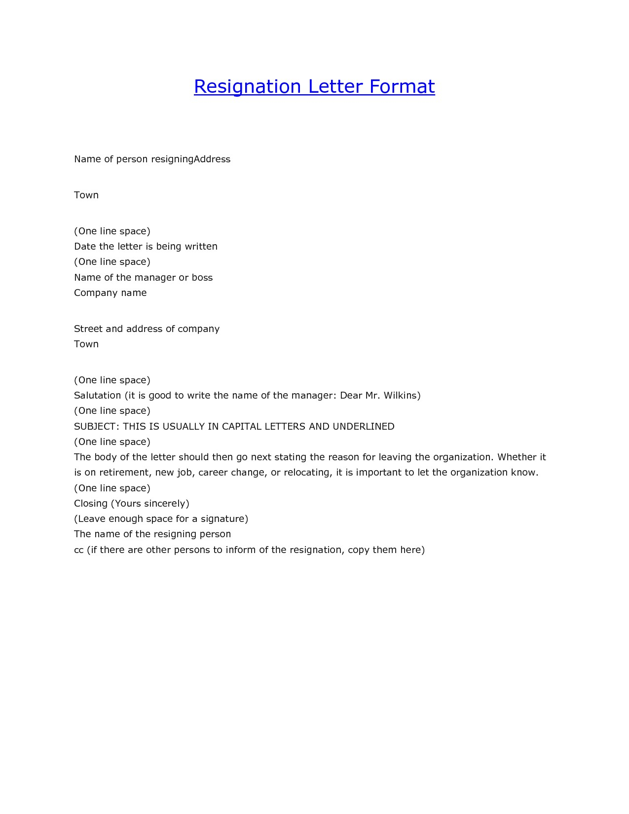 Resignation Letter Template Resignation Letter Format Word Document ...