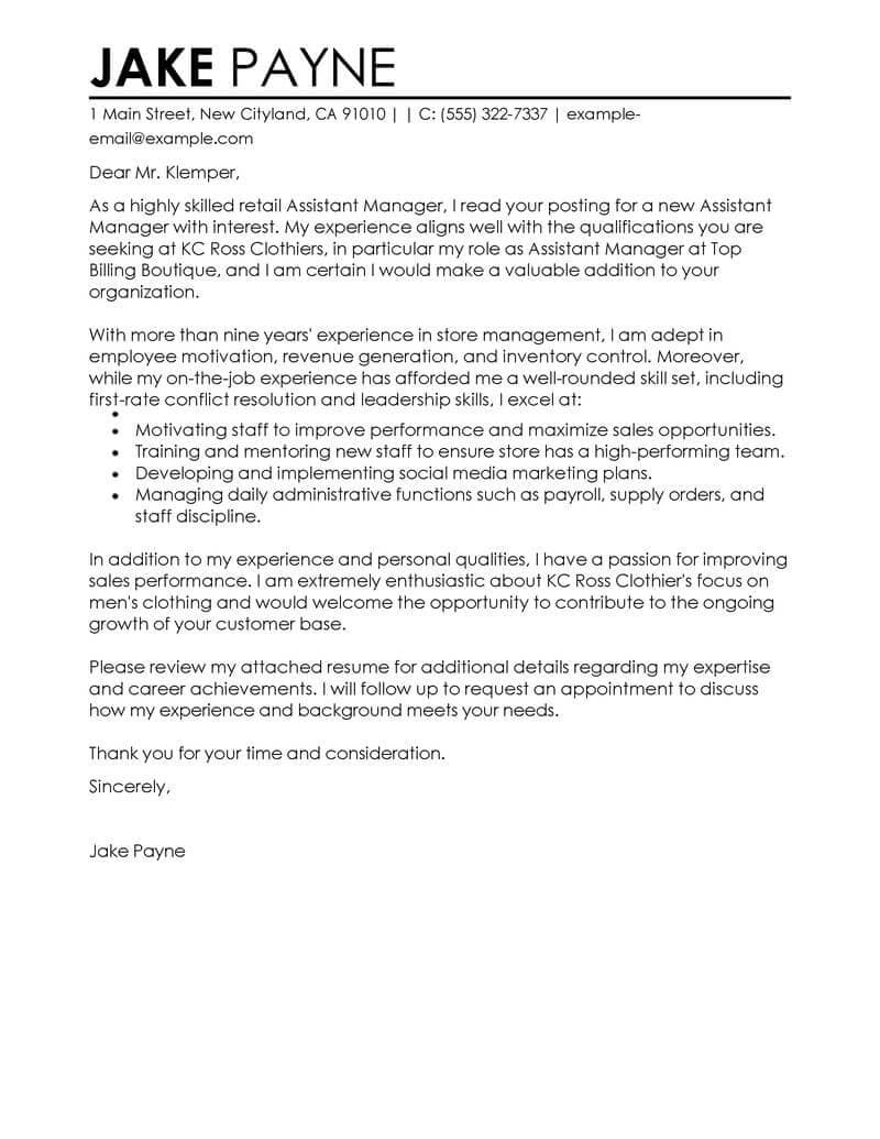 Retail Cover Letter Best Retail Assistant Manager Cover Letter Examples ...