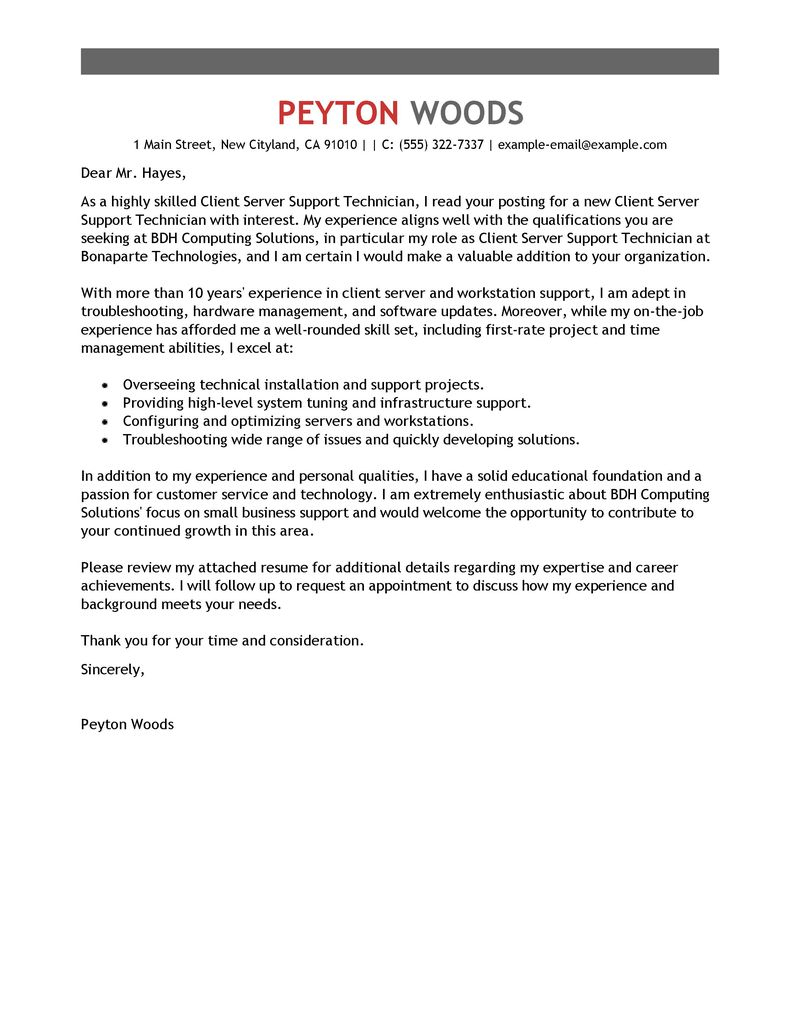 Server Cover Letter Leading Professional Clientserver Technician Cover ...