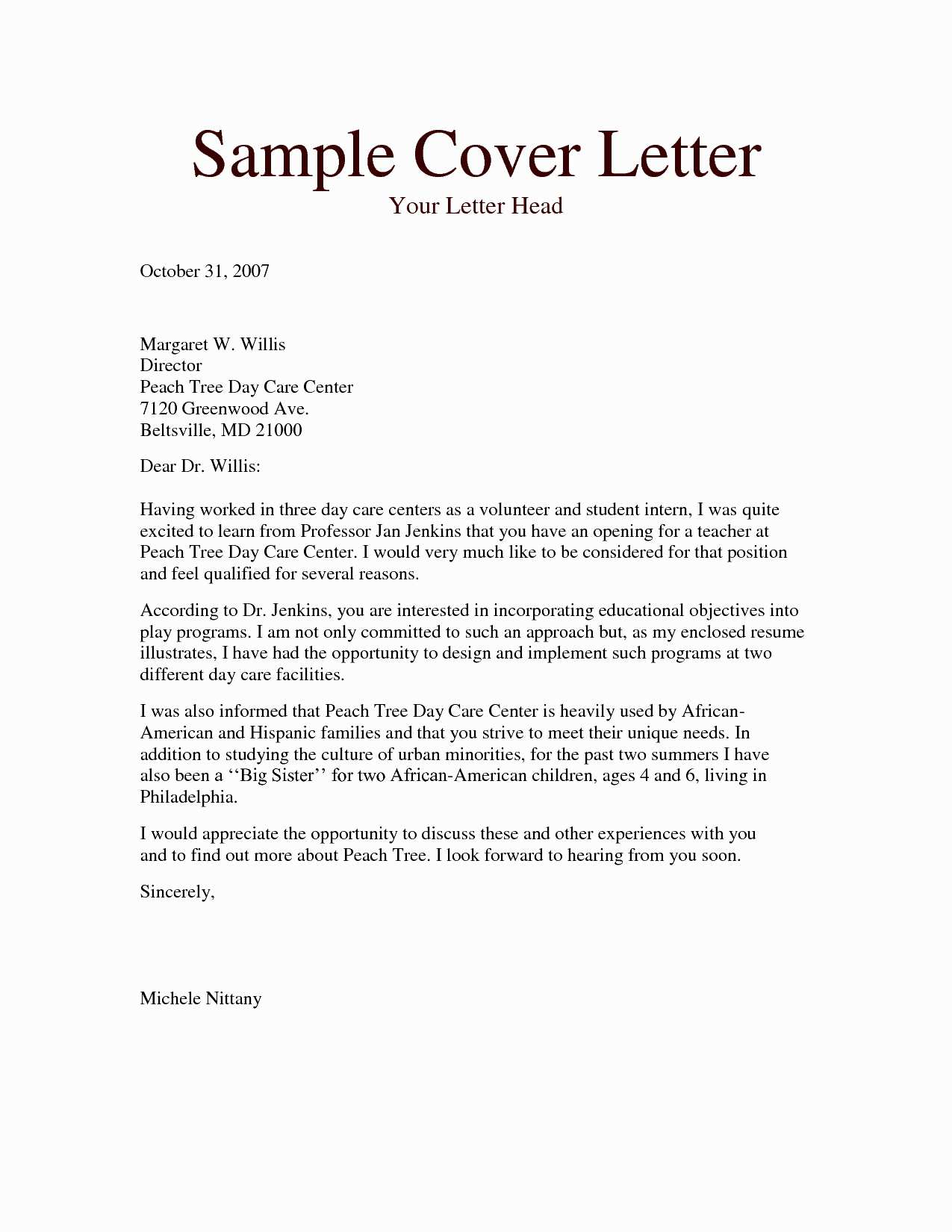 A Simple Cover Letter Example for You to Base Your Cover Letter From ...