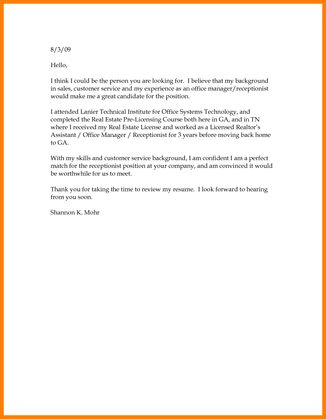A Simple Cover Letter Example for You to Base Your Cover Letter From ...