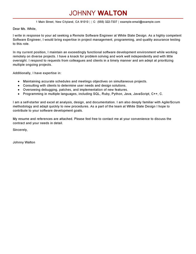Software Engineer Cover Letter Leading Professional Remote Software ...